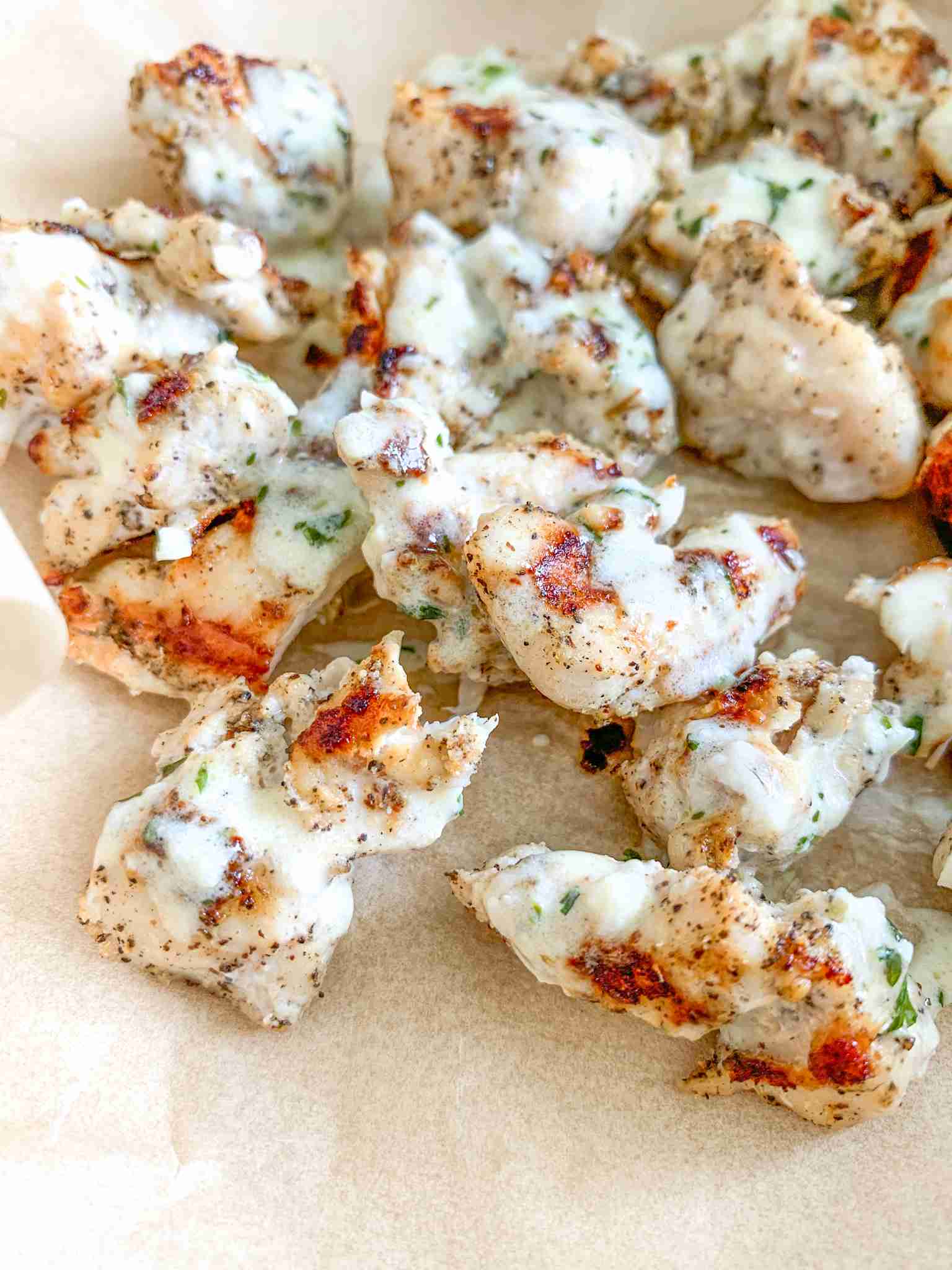 Grilled Chicken Bites with Creamy Garlic Sauce