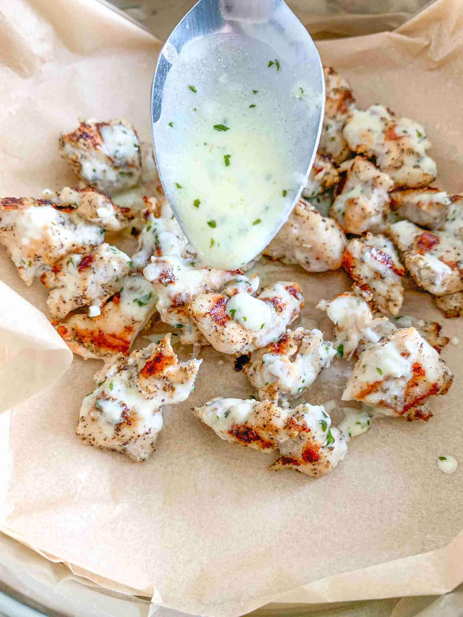 Grilled Chicken Bites with Creamy Garlic Sauce